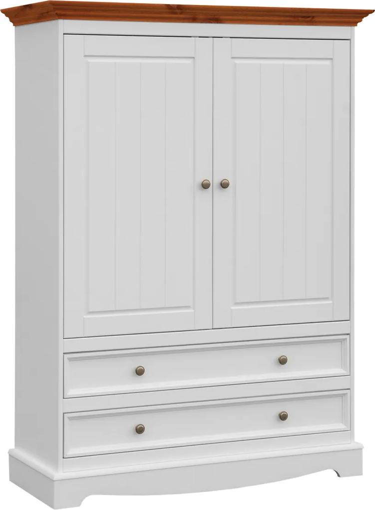 KATMANDU Dřevěná skřín Belluno Elegante bílá, medový dub, masiv, 147x108x45 cm
