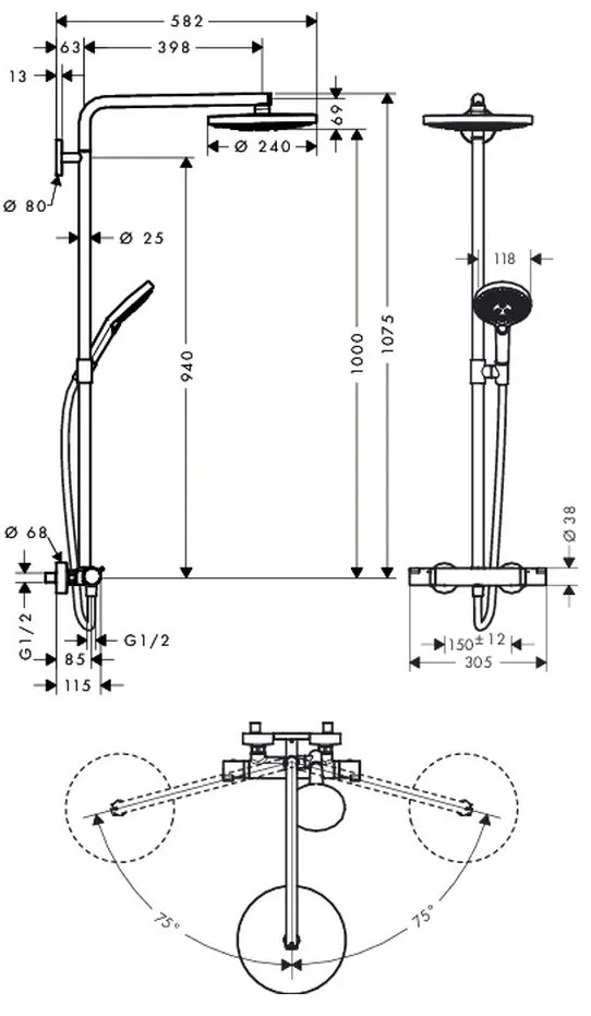Hansgrohe Raindance Select S, Showerpipe 240 2jet s termostatem, chromová, HAN-27129000