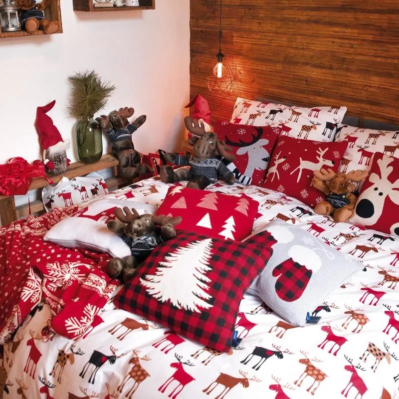 SCANquilt povlečení KLASIK sobi bíločervenohnědá 140 x 200/70 x 90 cm
