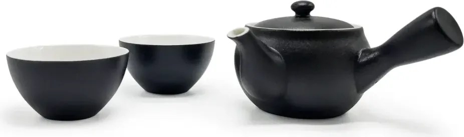 Porcelánová čajová souprava Kuro pro 2, 400 ml – japonský kjúsu s bočním úchopem