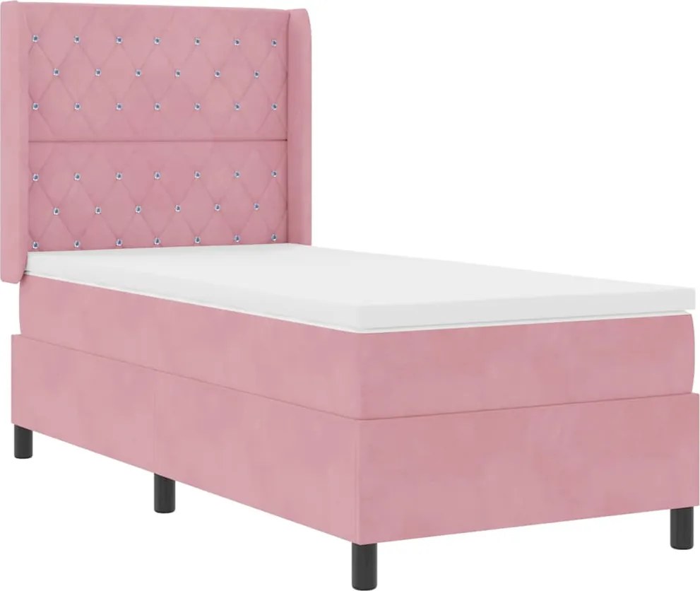 Postel s boxspringem s matrací s čelo Růžová 100 x 200 cm samet 3341947