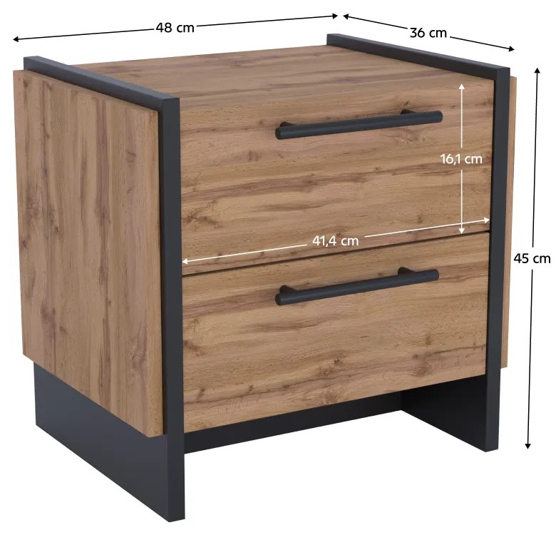 Kondela Noční stolek, set 2 ks, dub wotan/černá, AMONI 2S