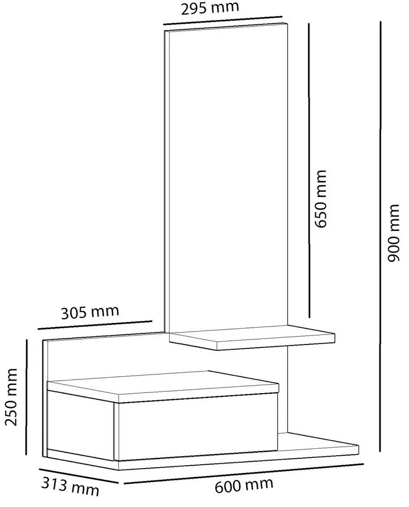 Nástěnná police se zrcadlem Rozella Oak and Anthracite