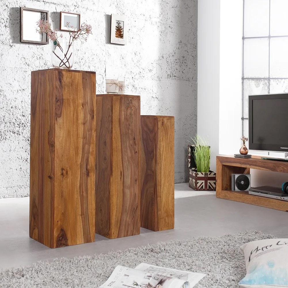 Massive home | 3 Set odkládací stolek Makassar 80 cm masiv sheesham