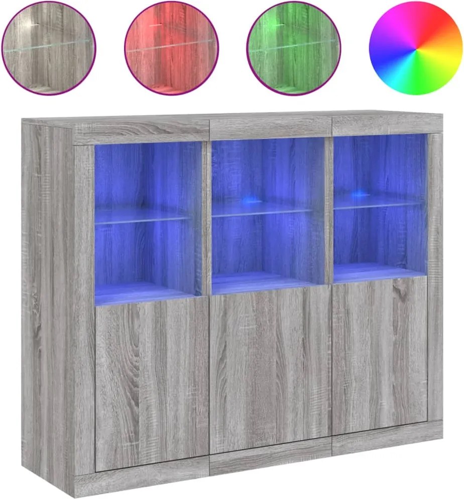 Příborníky s LED osvětlením 3 ks šedé sonoma kompozitní dřevo 3209105