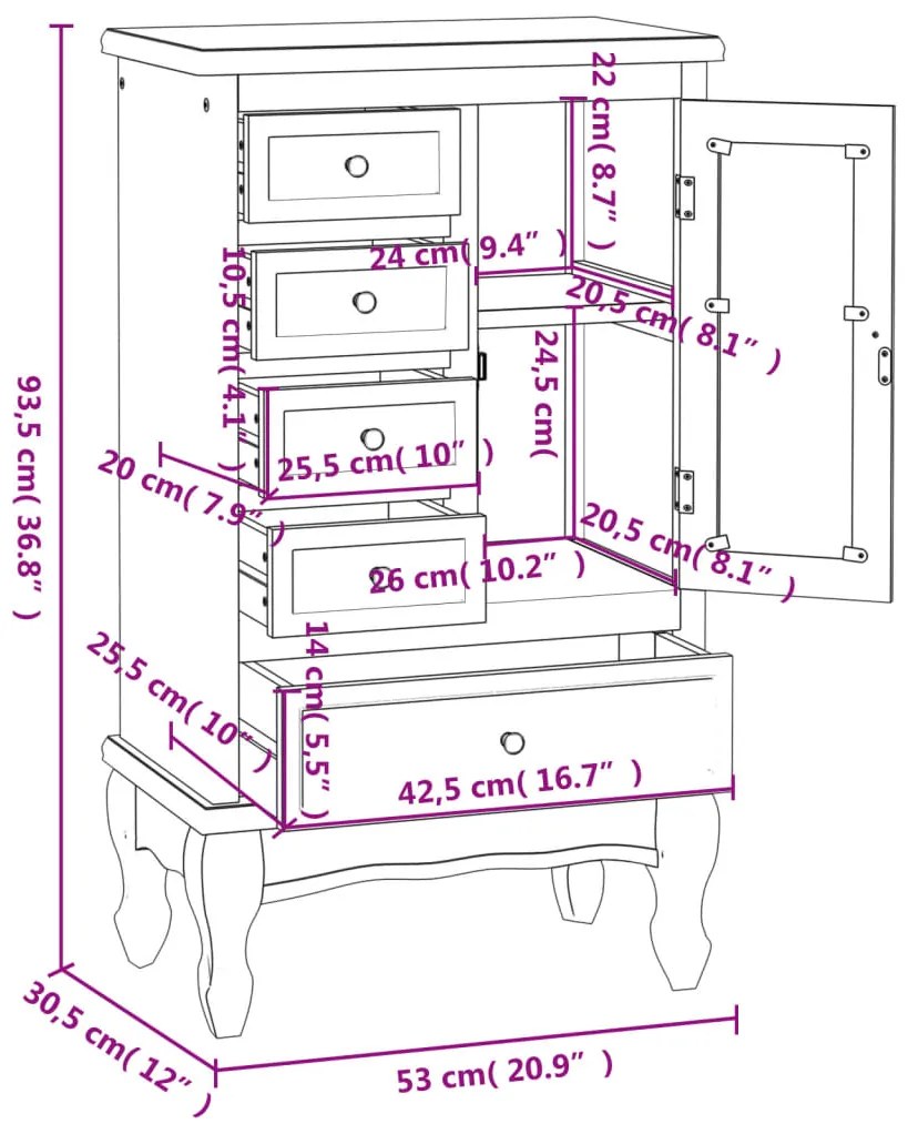 vidaXL vida Skříňka s 5 zásuvkami a 2 policemi bílá