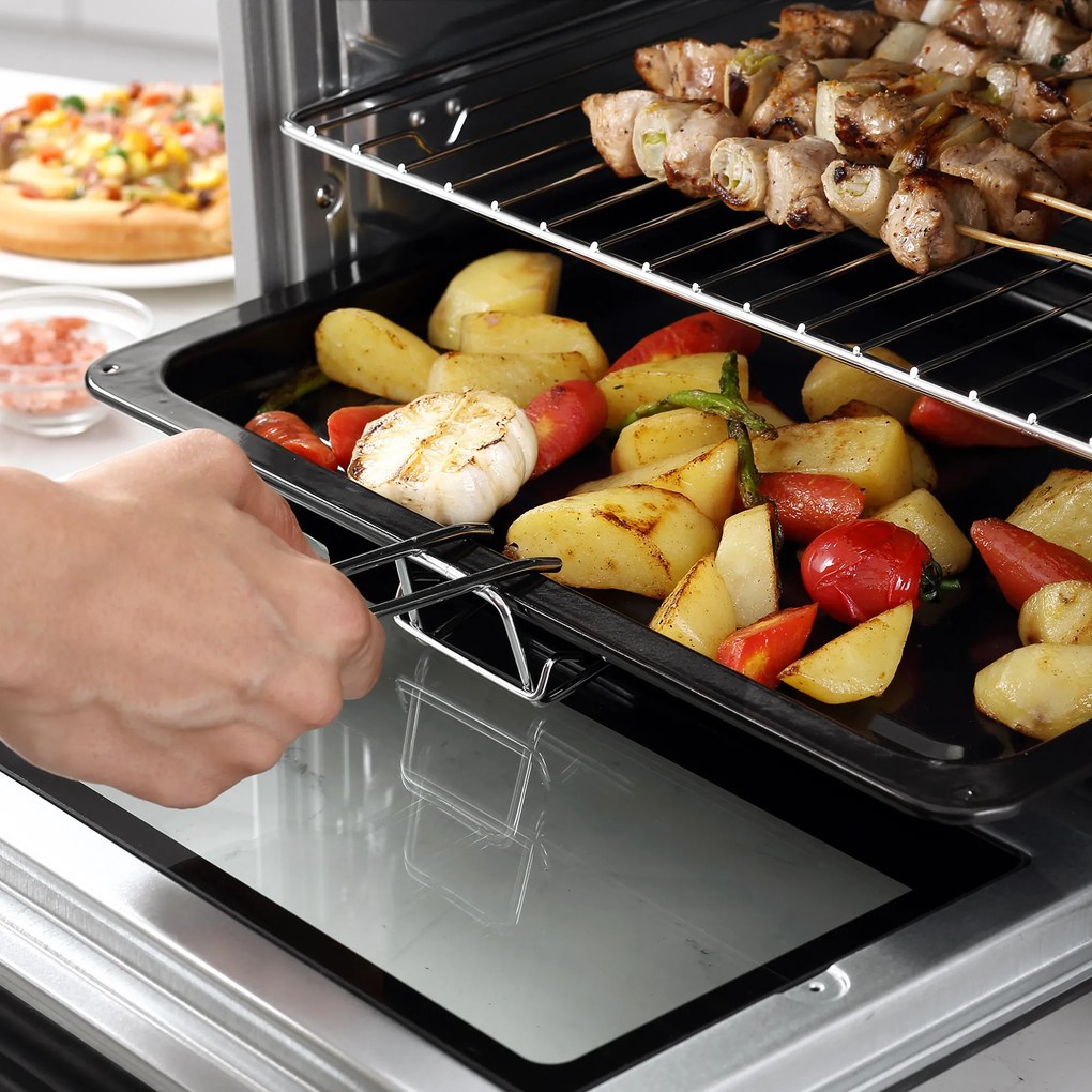 HOMCOM Mini trouba 32L, 1600W, Elektrická trouba s plechem na sběr strusky, nerez a sklo, stříbrná, 52.2x38.1x33.5cm| Aosom
