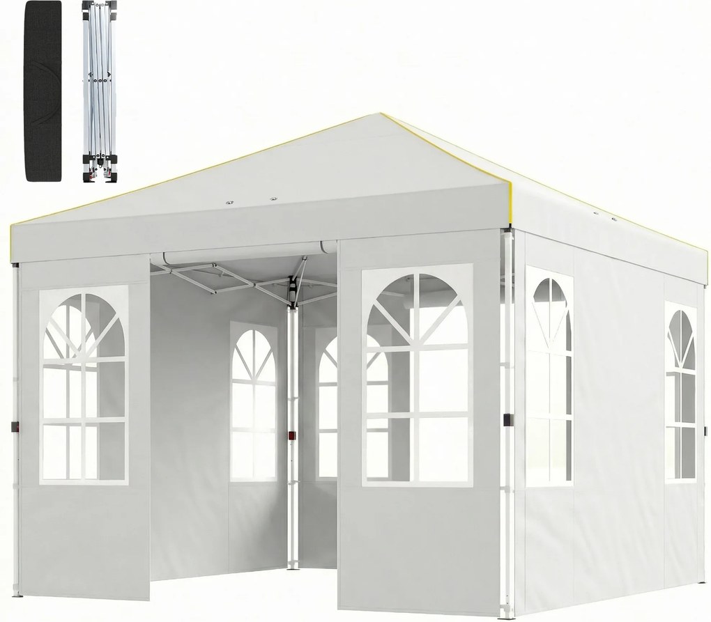Outsunny skládací altán 3x3 m Pop-up s UPF50+ 4 odnímatelné boční díly nastavitelné výšky a cestovní taška bílá