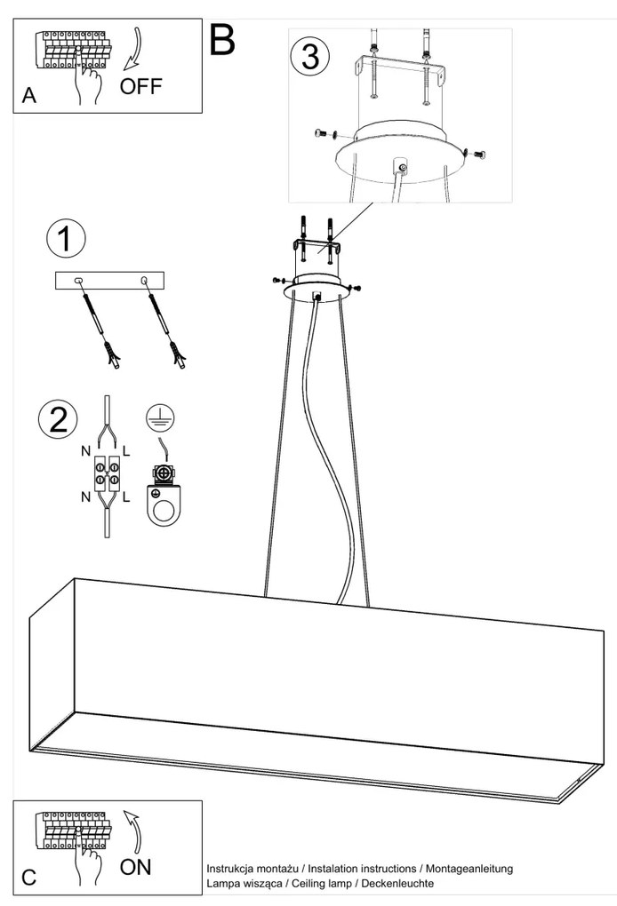 Závěsné svítidlo Santa, 1x bílé textilní stínítko, (bílý plast), (120 cm)
