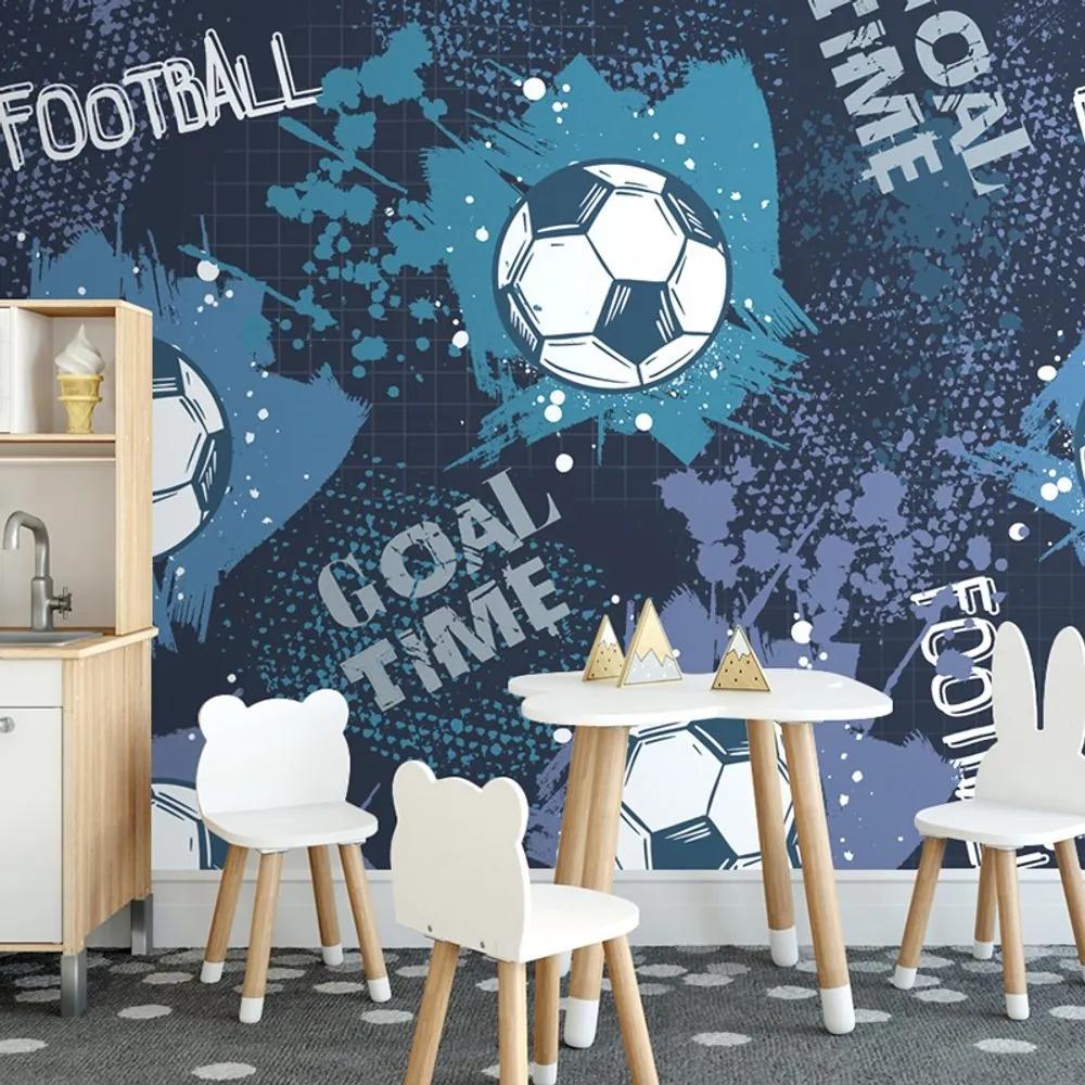 Samolepící tapeta fotbalový míč v modrém - 450x300 cm