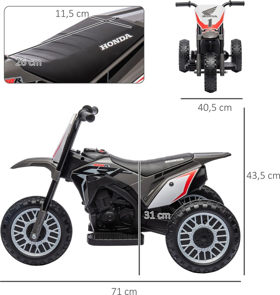 HOMCOM Elektrický motocykl pro děti s licencí Honda CRF450RL 18+ měsíců 6V s baterií, maximální rychlost 3 km/h, zvuk klaksonu a startu, nosnost 25 k…