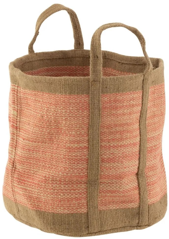 Hnědo-růžový pletený jutový koš s uchy Ecru - Ø 40*60 cm