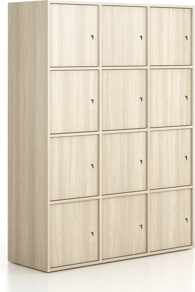 Kancelářská skříň FRAME, 12x dveře, 1299 x 450 x 1735 mm, cylindrický zámek, dub přírodní