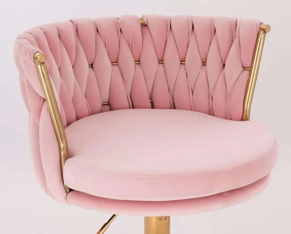 LuxuryForm DESIGN Barová židle LYON VELUR na zlaté kulaté podstavě - růžová