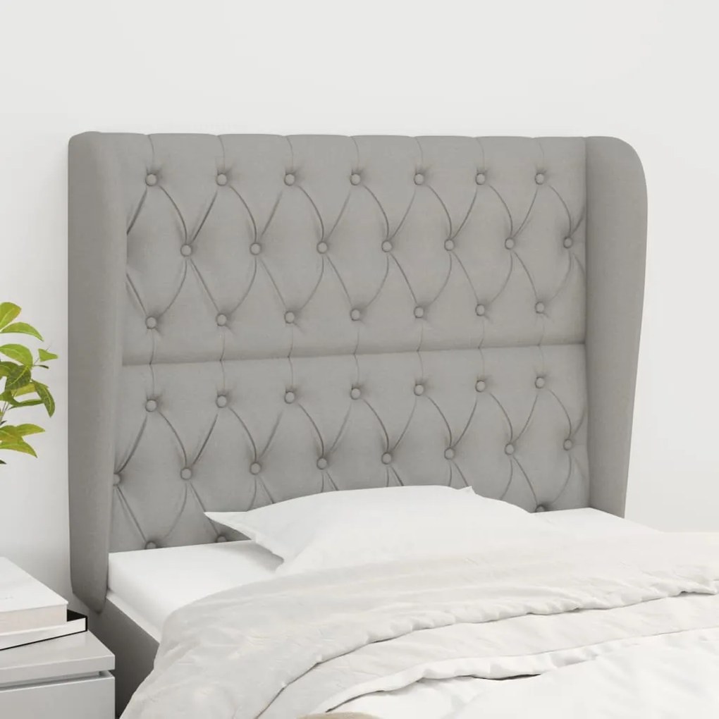 Čelo postele typu ušák světle šedé 93 x 23 x 118/128 cm textil 3118274