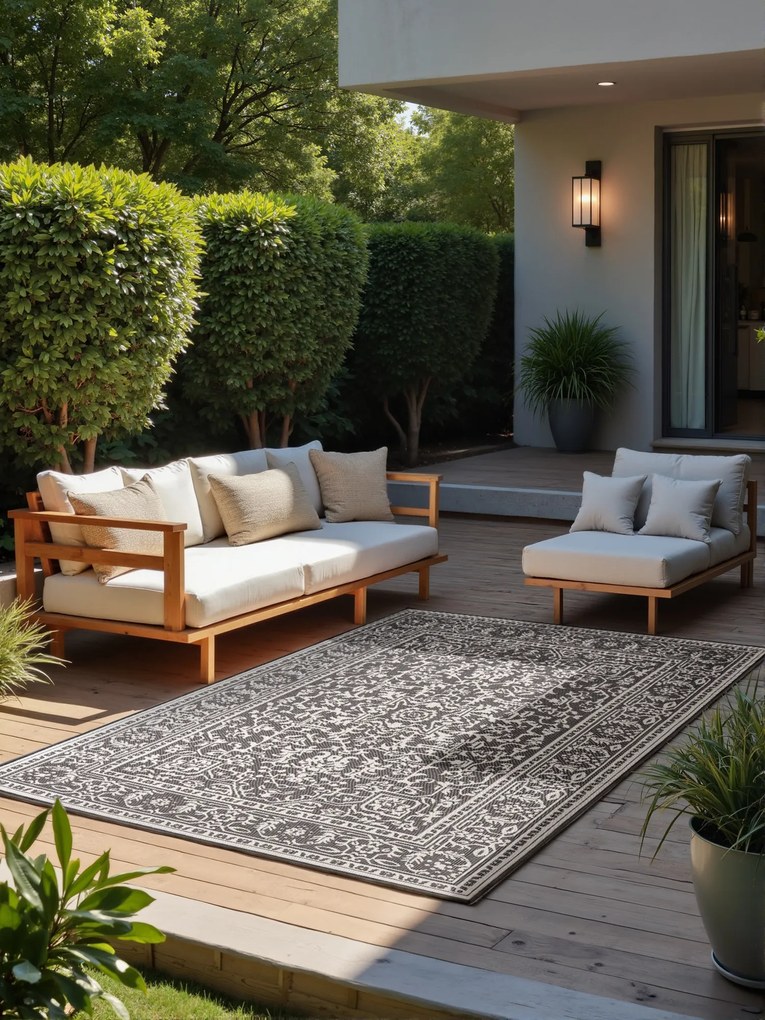 NORTHRUGS, Kusový koberec Duet Kona 106248 Black/White - na ven i na doma, 160x230, černobílá, chodba / předsíň