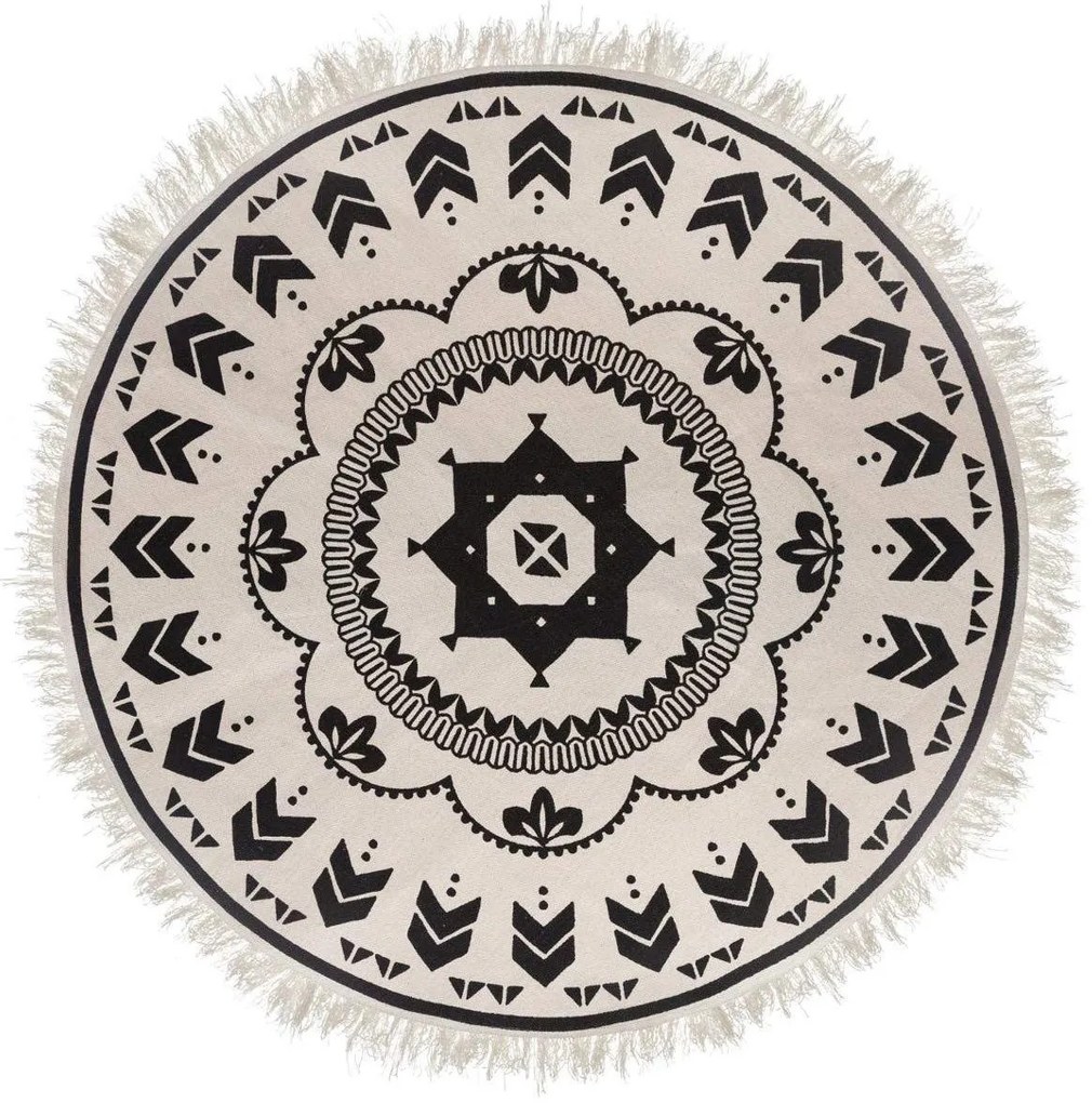 Černobílý kulatý bavlněný koberec ve stylu boho, 120 cm