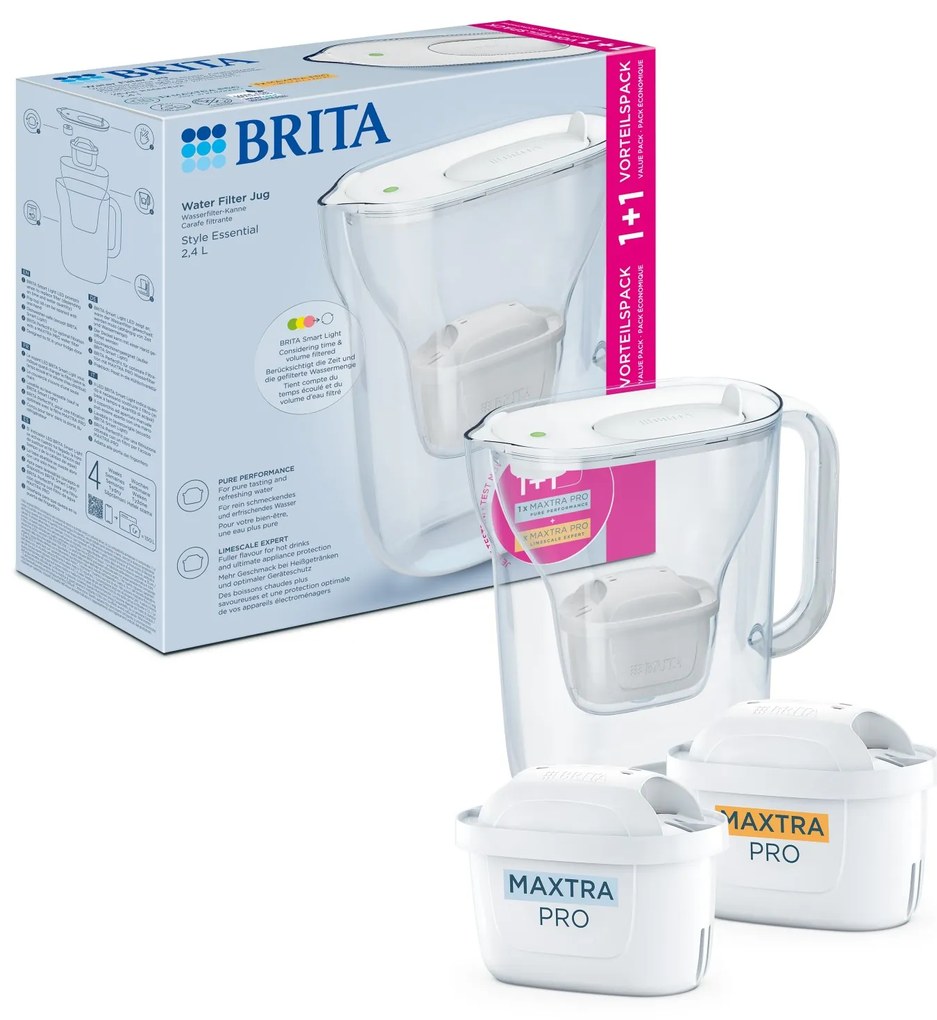 Brita Filtrační konvice Style Essential +2 filtry Maxtra Pro (Hard Water a Pure Performance), 2, 4 l, bílá 1057795