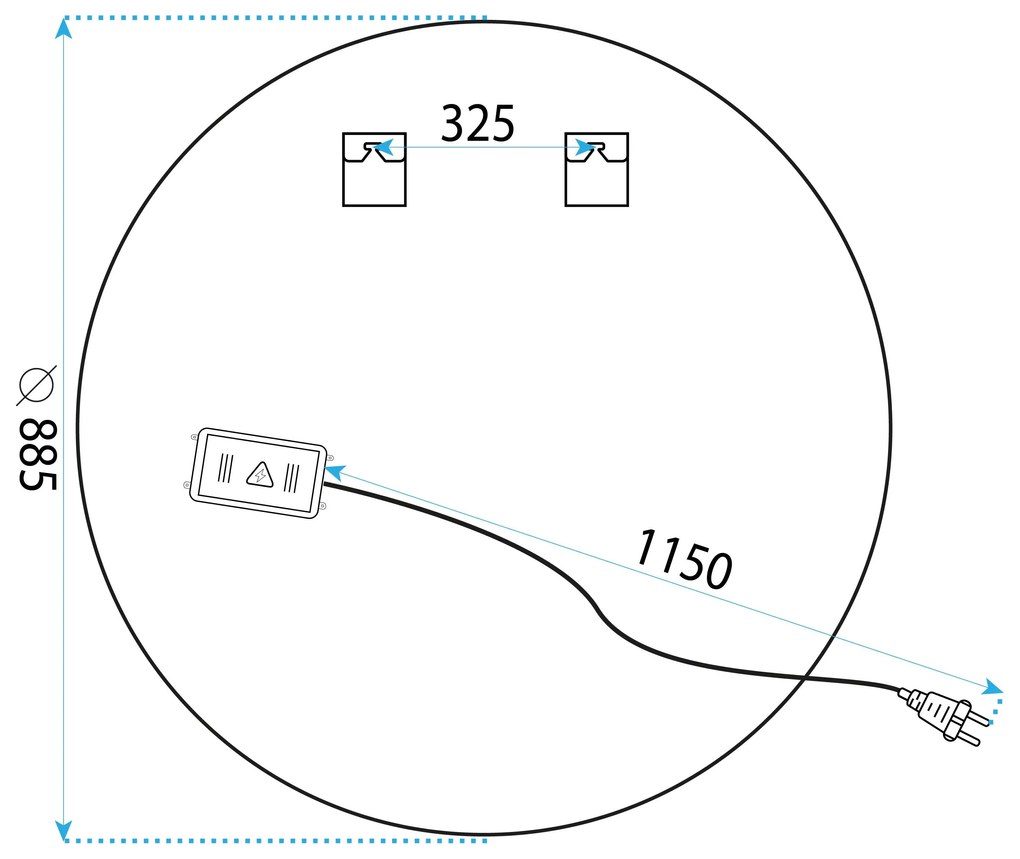 Tutumi Zrcadlo ⌀90 cm s vyhříváním a regulovatelným LED osvětlením