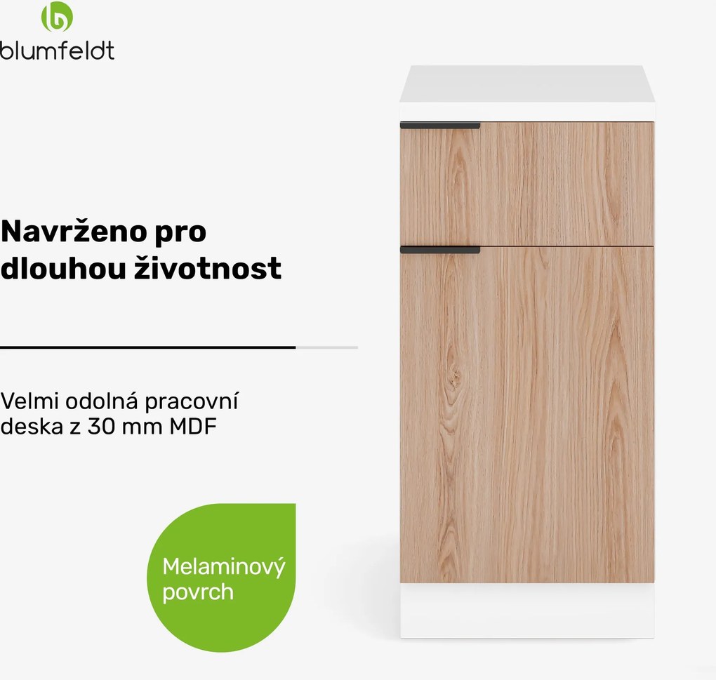 Blumfeldt WoodVista skříňka se zásuvkami, Robustní MDF pracovní deska, Soft-Close panty, Hliníkové úchyty