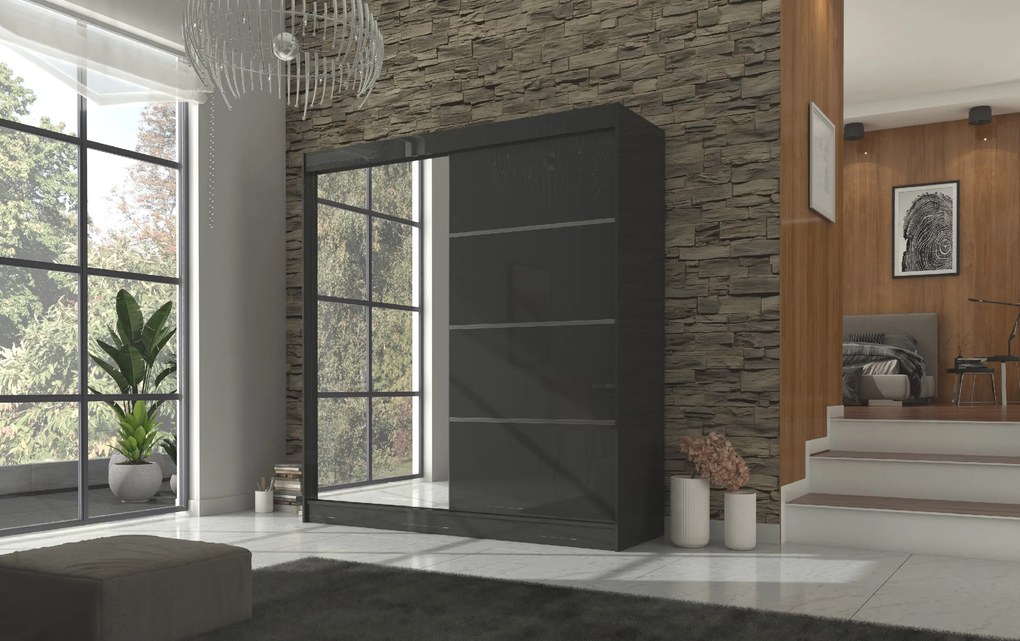 ADRK Furniture Posuvná skříň s zrcadlem GILTON 200 ADRK-SW-GIL-B-200