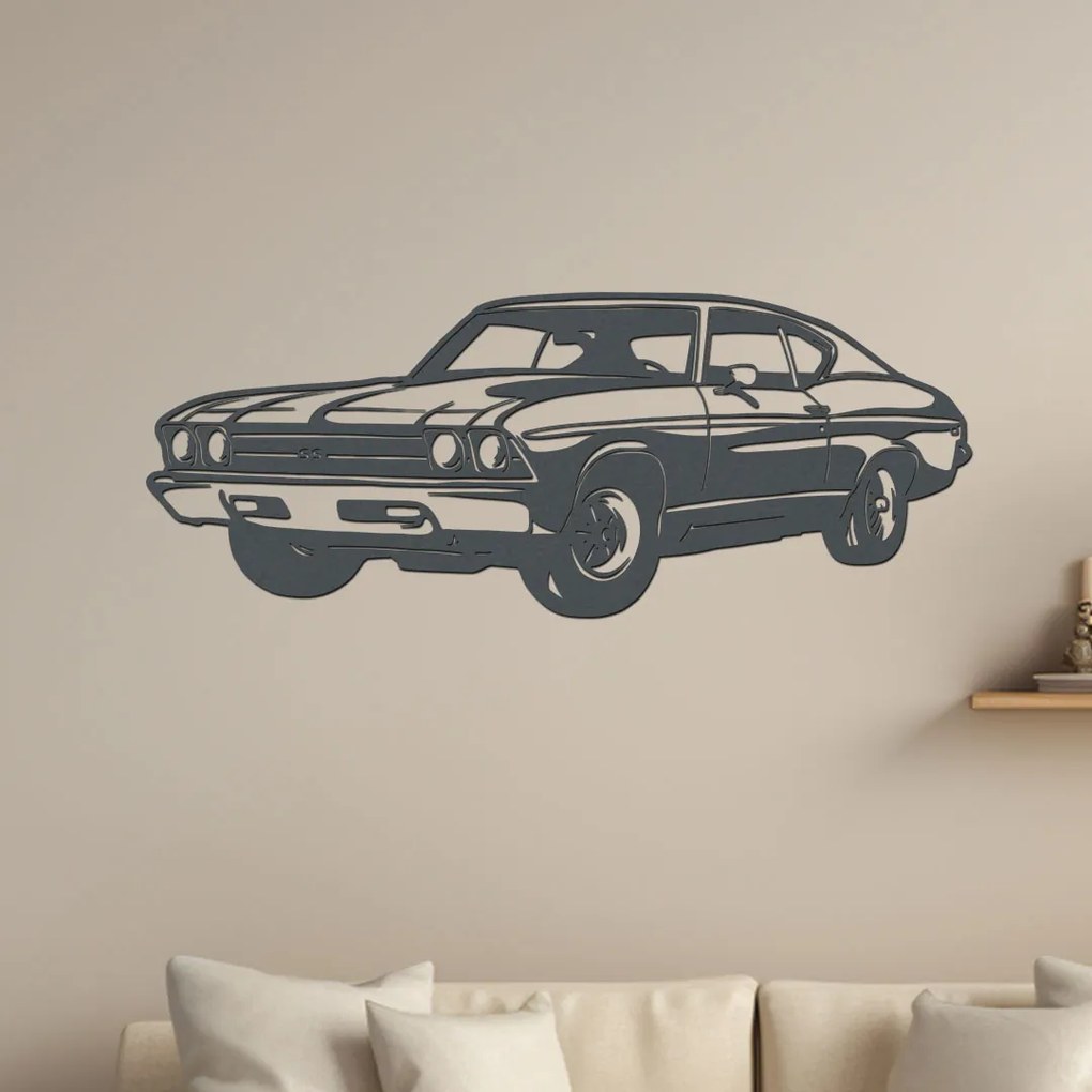 dřevo života Dřevěný obraz Chevrolet Chevelle SS F235 Zvolte rozměr (cm): 60x23, Zvolte barvu dekoru: Černá