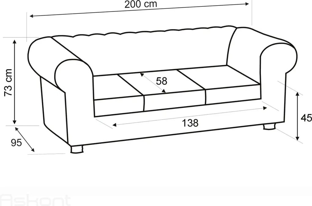 ASKONT Chesterfield Windsor Kožená pohovka 3M Puncovaná / bez puncování