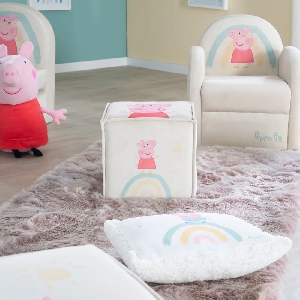 Bílý sametový dětský puf Peppa Pig – Roba