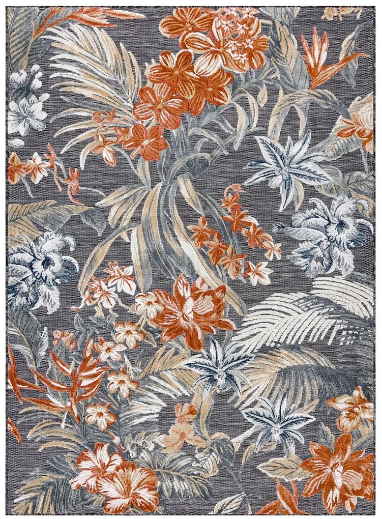 Dywany Łuszczów, Kusový koberec Botanic 65262 flowers black – na ven i na doma, 137x190, vícebarevná, chodba / předsíň
