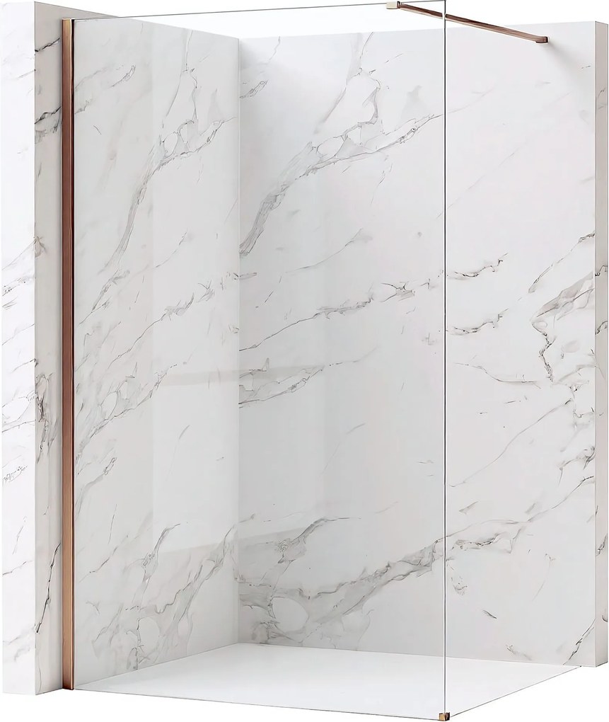 Bezrámová sprchová zástěna REA FLEXI BRUSH COPPER 110 cm, měď kartáčovaná/transparent - bez vaničky