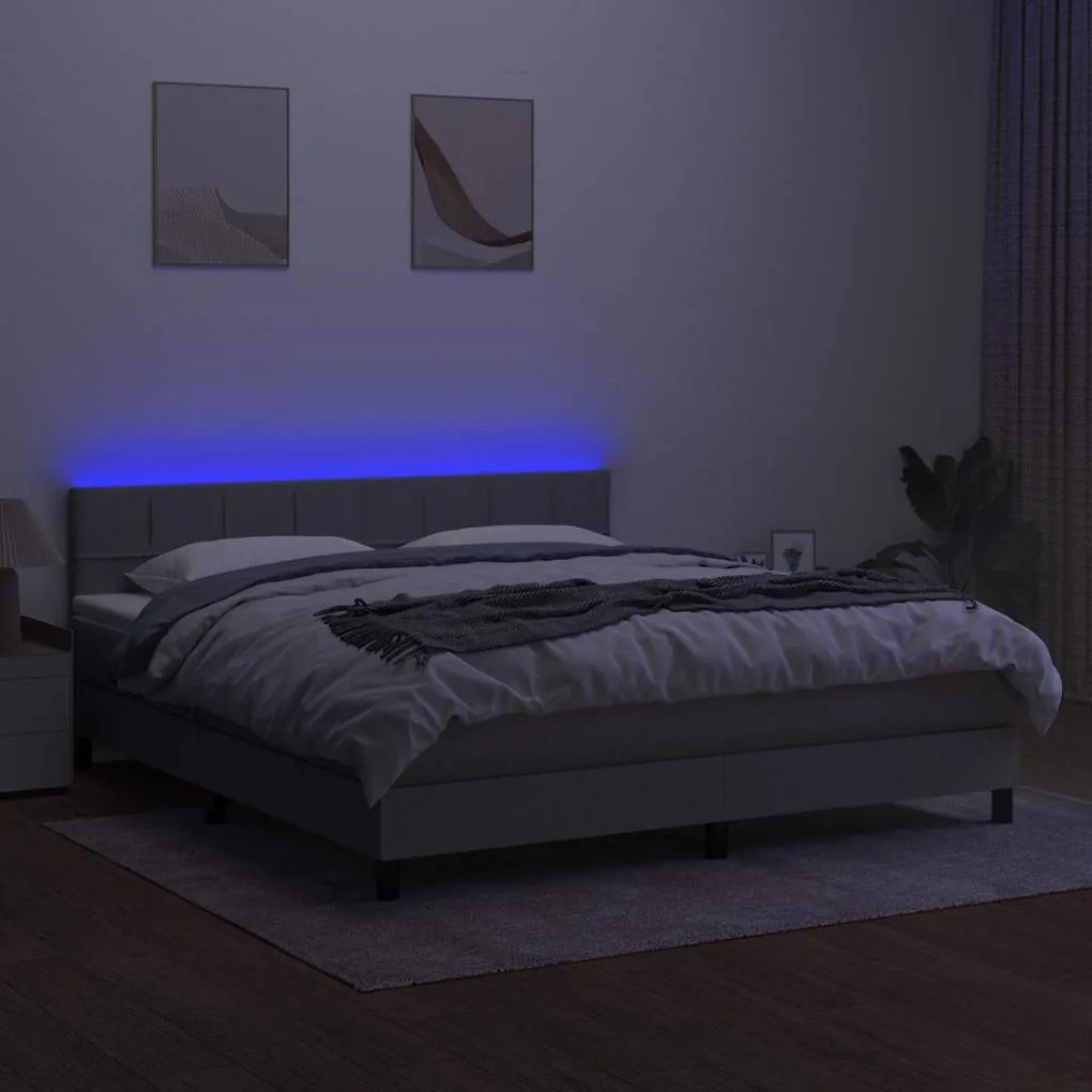 Box spring postel s matrací a LED světle šedá 180x200 cm textil 3133173