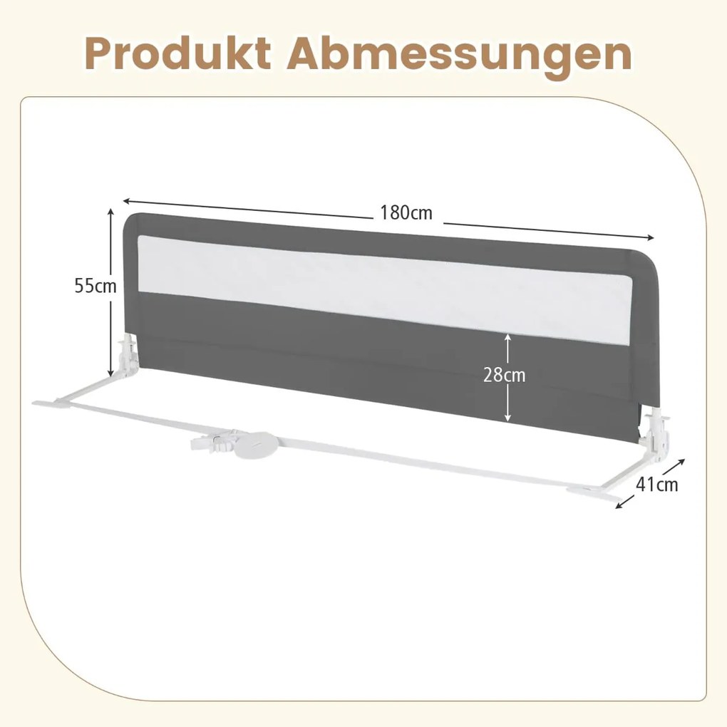 Costway 180 cm dlouhá skládací tyč na postel s bezpečnostními popruhy 180°