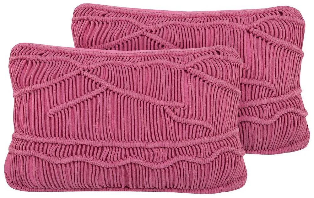 Sada 2 bavlněných makramé polštářů  30 x 50 cm růžové KIRIS Beliani