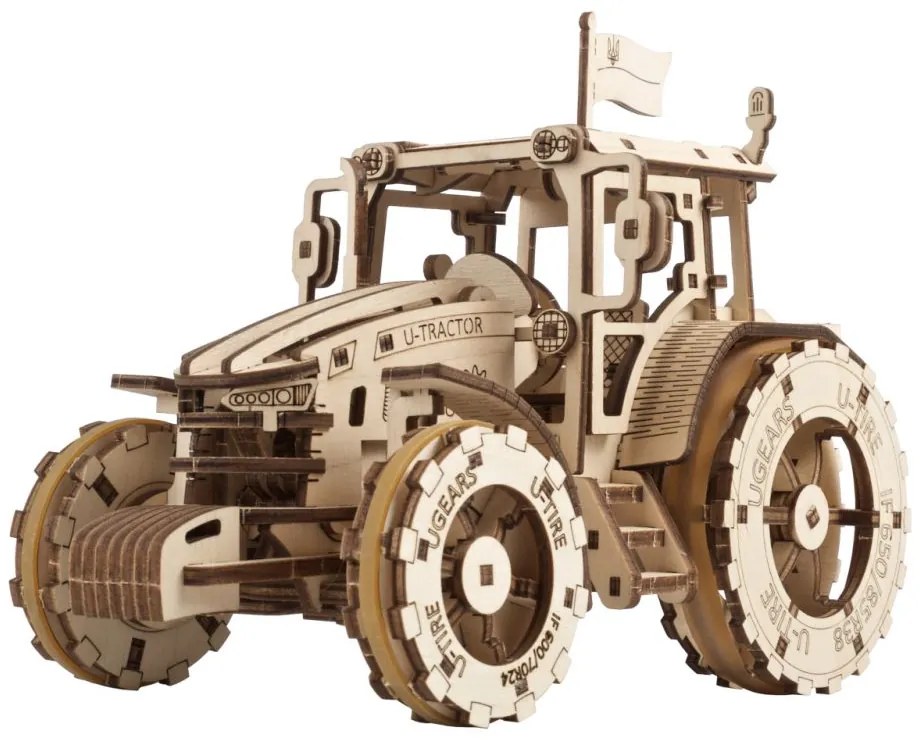 Ugears 3D dřevěné mechanické puzzle Traktor vítězí