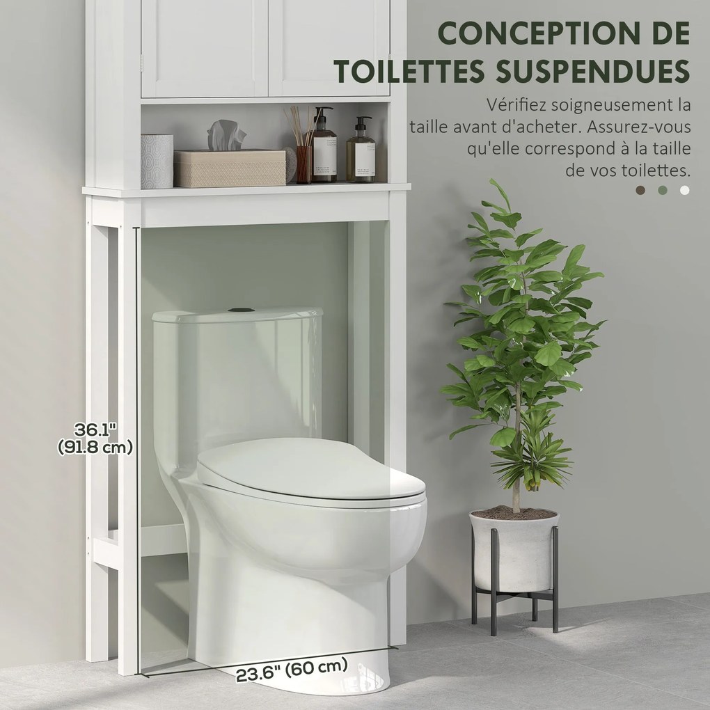 HOMCOM Skříňka na WC s úložným prostorem nad toaletou, policový regál do koupelny - 70 x 20 x 175 cm, Bílá