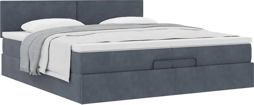 Osmanský rám postele s matrací tmavě šedá 200x200 cm samet 3311724