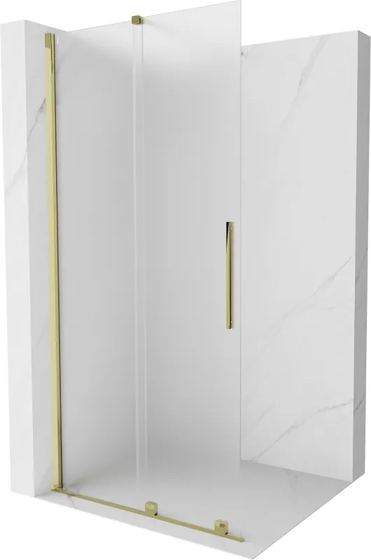 Mexen Velar, sprchová zástěna s posuvnými dveřmi Walk-in 85 x 200 cm, 8mm sklo námraza, zlatá lesklá, 871-085-000-33-50