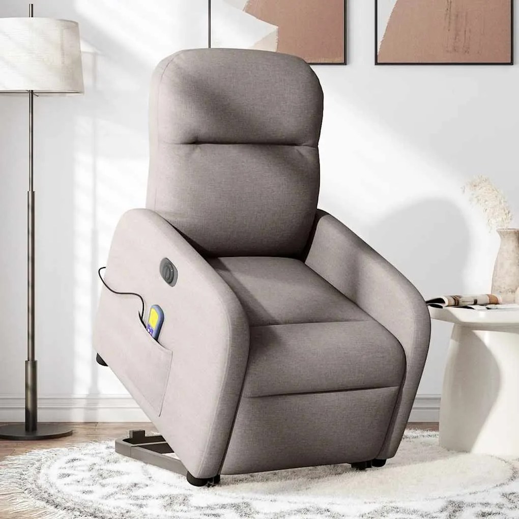 Elektrické zvedací masážní polohovací křeslo taupe textil 3303009