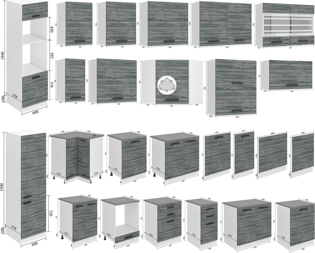 Kuchyňská skříňka Belini Premium Full Version spodní 80 cm šedý antracit Glamour Wood s pracovní deskou  TOR SD80/0/WT/GW/B/B1/PP