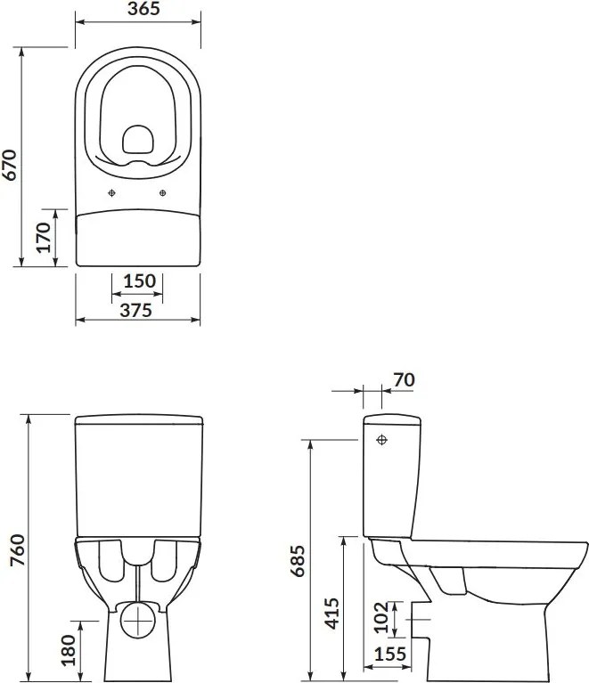 Cersanit CITY - WC kombi + antibakteriální sedátko s funkcí pomalého zavírání, horizontální odpad, přívod vody z boku nádržky, K35-035