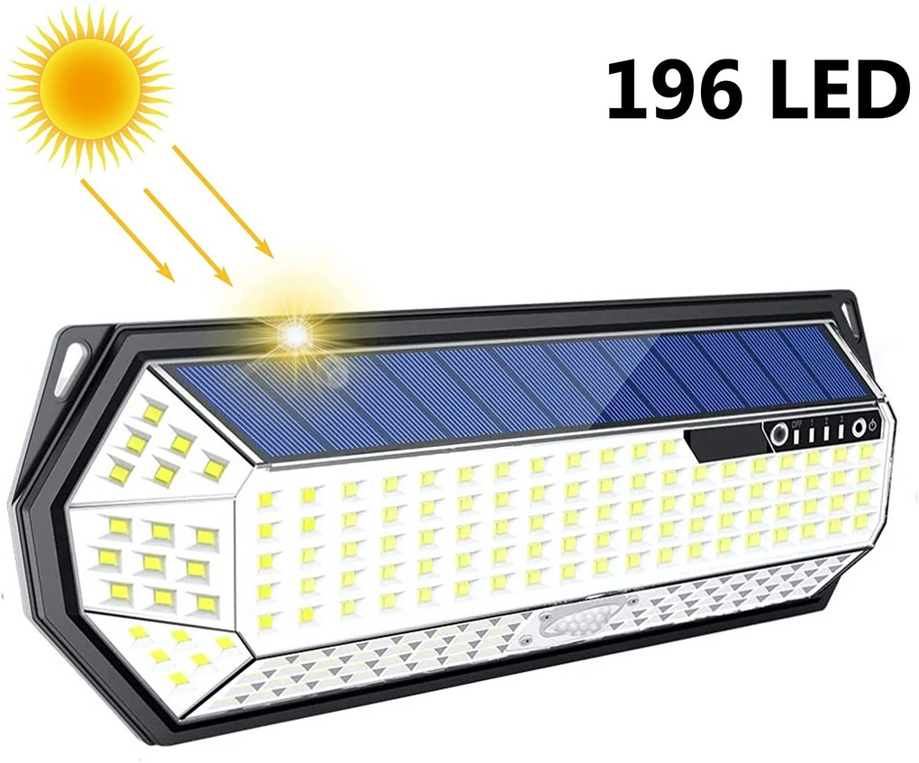 Bezdoteku LEDSolar 196 solární venkovní světlo svítidlo, 196 LED se senzorem, bezdrátové, 4W, studená            barva