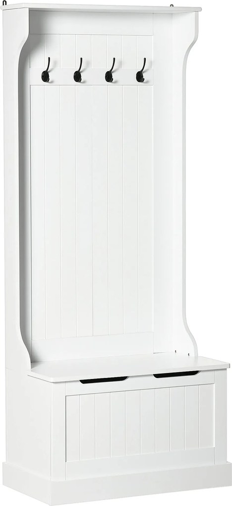 HOMCOM Moderní 3-in-1 volně stojící stojan na kabáty s 4 háčky, úložná lavice a ramínko na kabáty, úsporný vstup, chodba, nábytek do ložnice z dřeva,