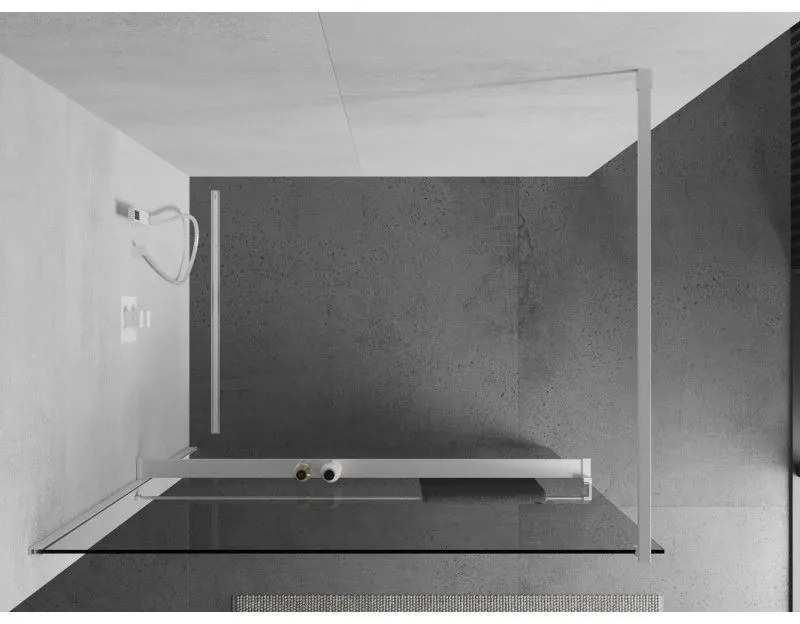 Mexen Kioto+, sprchová zástěna Walk-In s poličkou a věšákem 105 x 200 cm, 8mm čiré sklo, bílý profil, 800-105-121-20-00