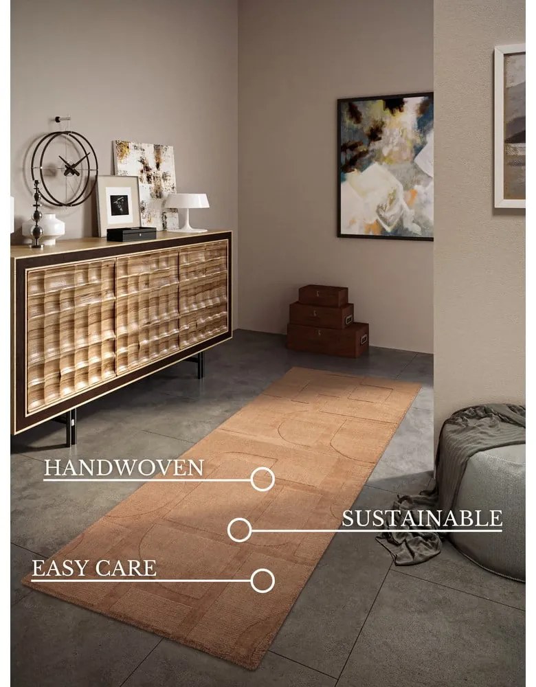 Hnědý ručně tkaný vlněný běhoun 80x250 cm Alexis – Villeroy&amp;Boch