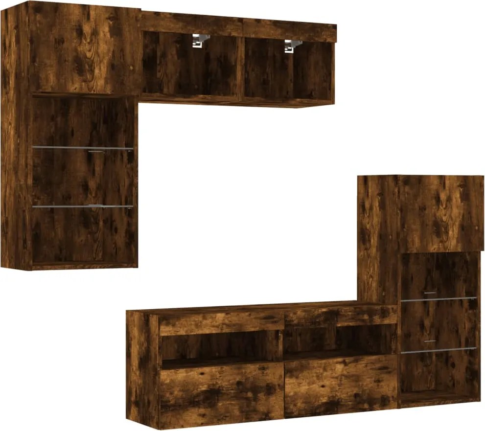 5dílná obývací stěna s LED kouřový dub kompozitní dřevo 3216729