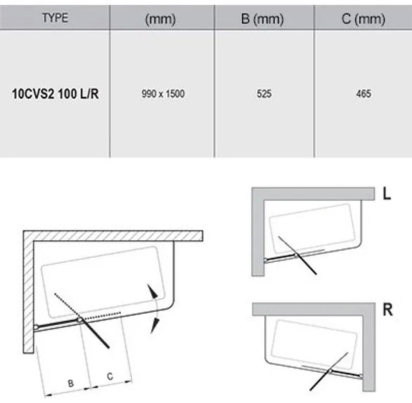 Ravak Vanová zástěna 100 cm pravá, transparent/lesklý hliník 7QRA0C03Z1 10CVS2-100