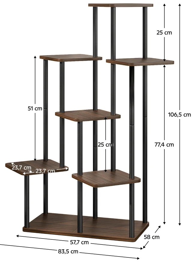 Kondela Kovový stojan na květiny, černá/rustikální dřevo, ADITE TYP 2