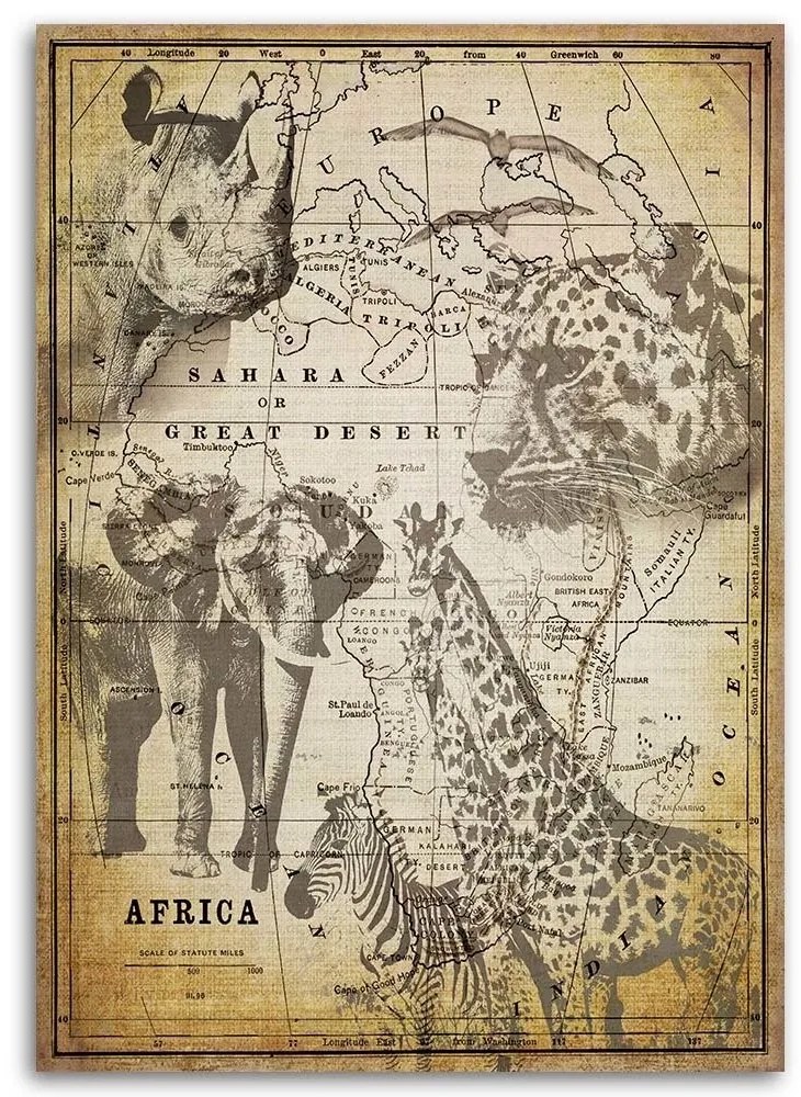 Gario Obraz na plátně Stará mapa a zvířata - Andrea Haase Rozměry: 40 x 60 cm