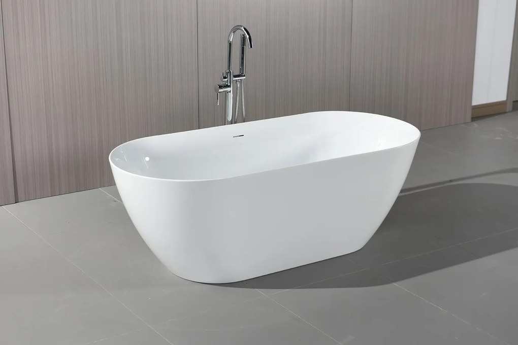Erga Kaia, volně stojící vana 140x73 cm + odtoková zátka, bílá lesklá, ERG-Kaia-140073-WH-WH