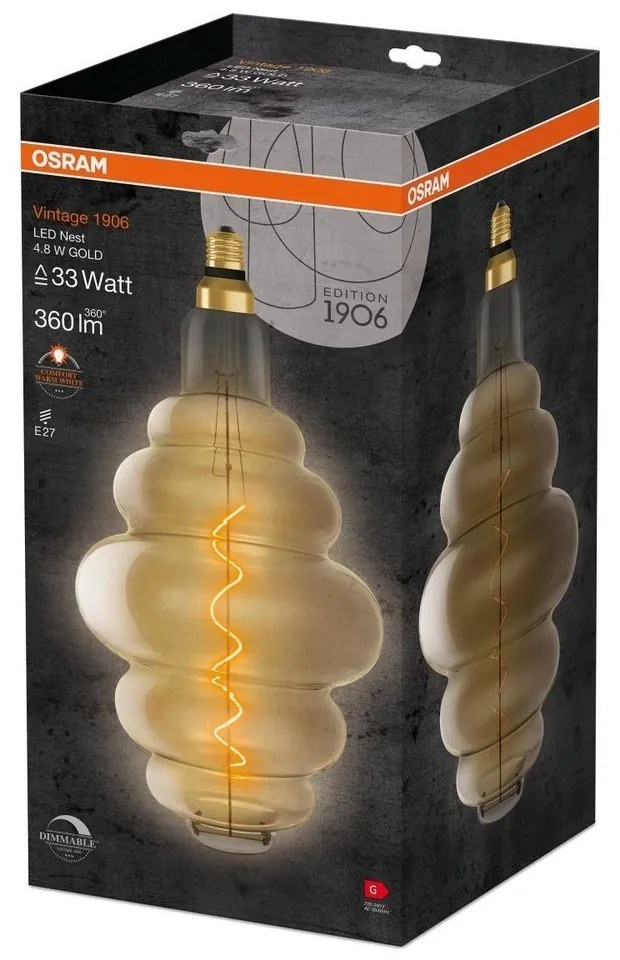 Vintage LED žárovka ve tvaru hnízda E27 4,8 W GOLD VINTAGE, teplá bílá